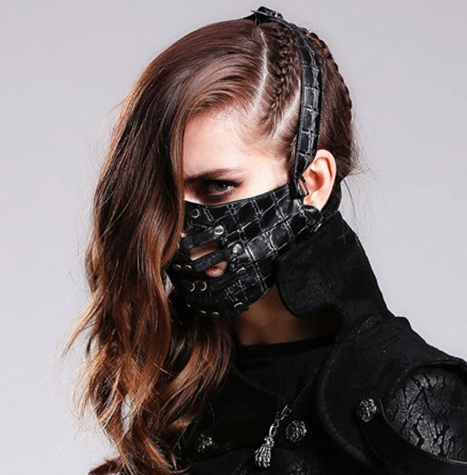 Gothic Black Pu Leather Rivet Face Mask - Style | RebelsMarket