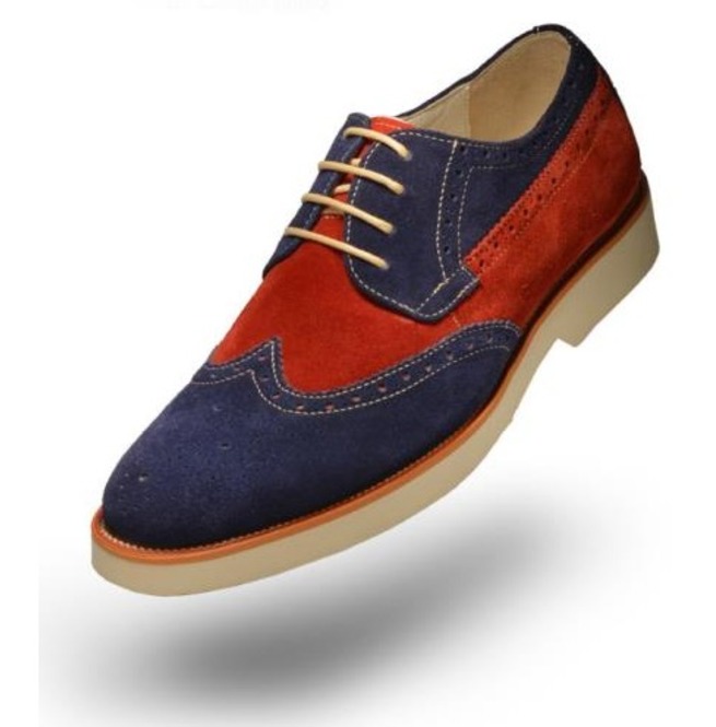 Men Two Tone Suede Leather Shoes, Derby Red And Navy | RebelsMarket