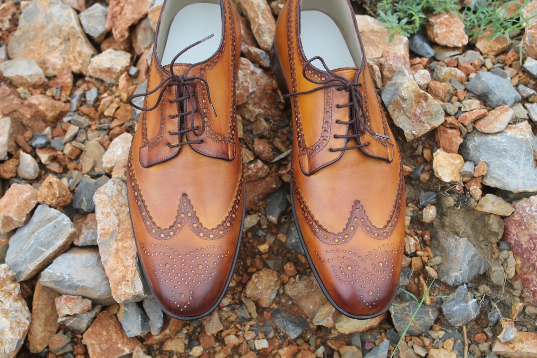 Handmade Men Wingtip Brogue Formal Shoes, Tan Color | RebelsMarket