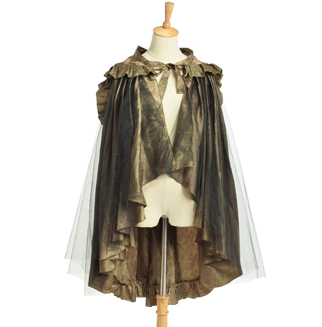 Steampunk Victorian Goth Ruffles Chartreuse Sarong Bustle Skirt / Cape