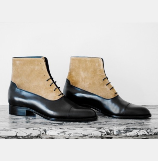 Men Two Tone Boots, Tan And Black Lace Up Boot, Ankle | RebelsMarket