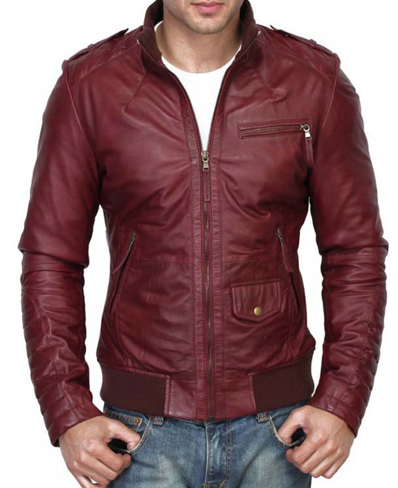 Men Maroon Color Slim Fit Leather Jacket. Fashion Biker | RebelsMarket