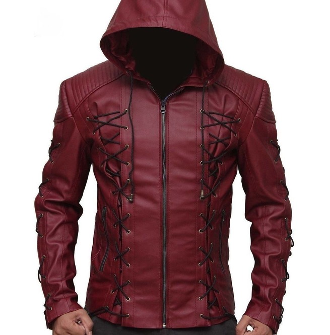 Genuine Handmade Arrow Leather Jacket Red | RebelsMarket