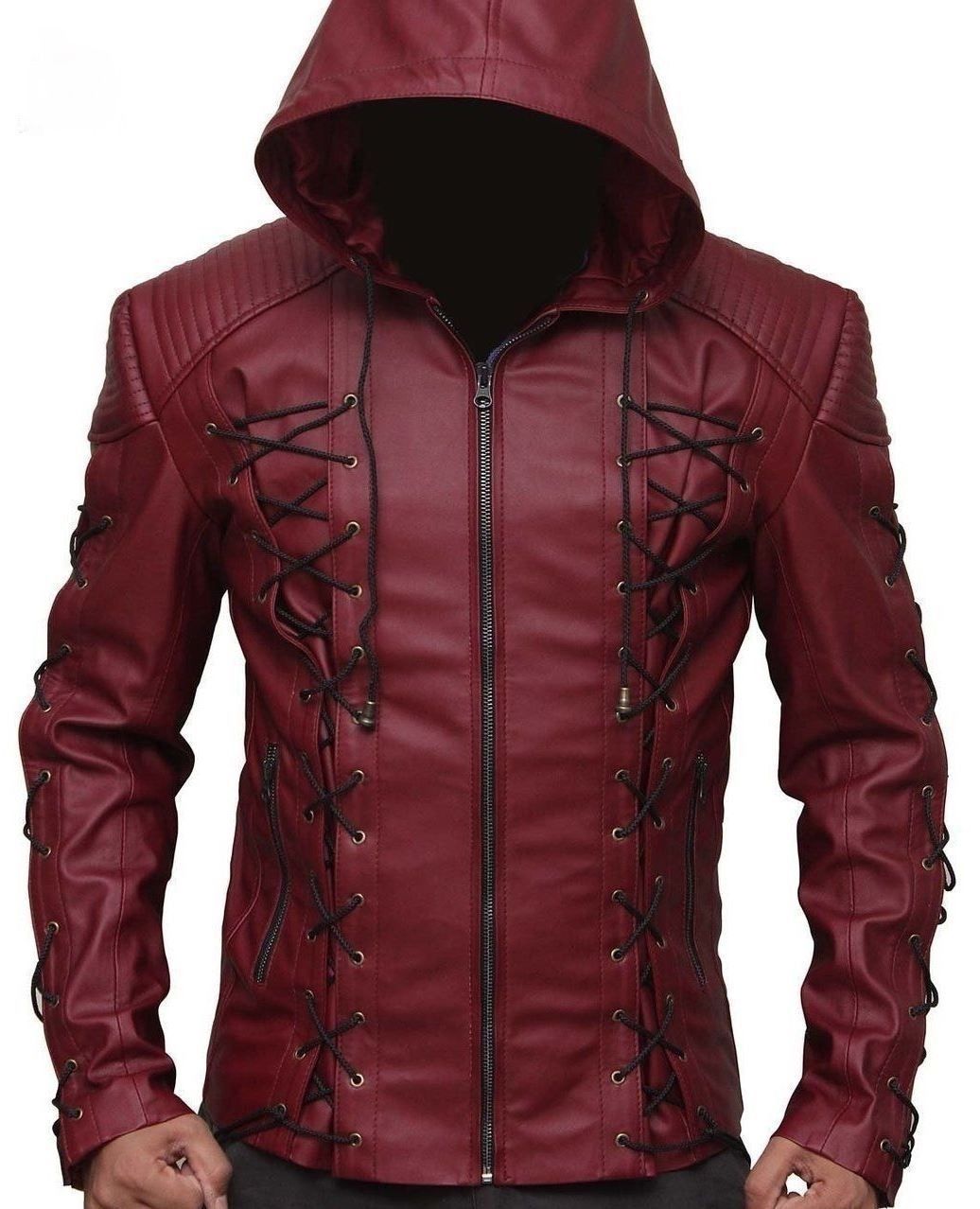 Genuine Handmade Arrow Leather Jacket Red | RebelsMarket