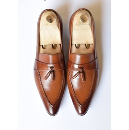Men Tan Color Leather Tassels Moccasins Shoes Formal | RebelsMarket
