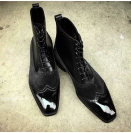 Handmade Men Black And White Wingtip Ankle Boot, Real | RebelsMarket