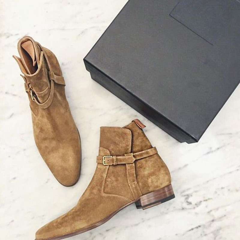 Handmade Men Beige Color Suede Jodhpurs Boots, Ankle | RebelsMarket