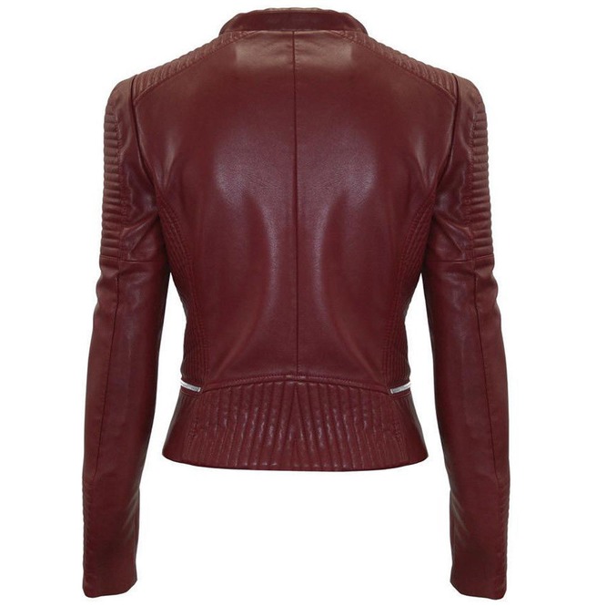 Women Maroon Color Leather Jacket Biker Stylish Zipper | RebelsMarket