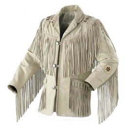 Western Men Cowboy Suede Jacket, White Suede Leather | RebelsMarket