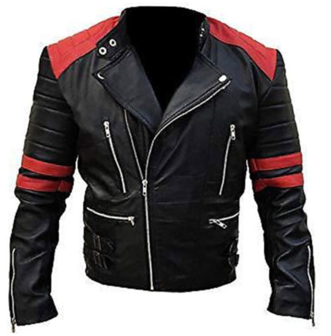 Men Two Tone Leather Jacket, Black And Red Color Brando | RebelsMarket