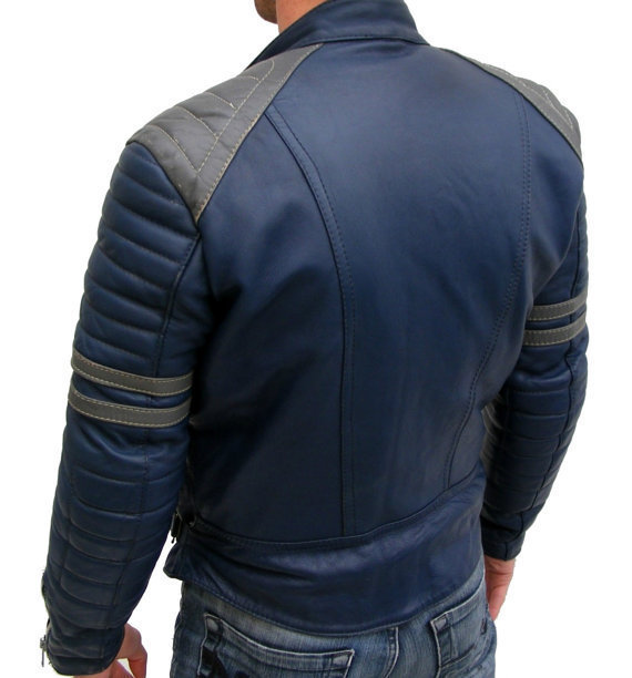 New Men Blue Leather Color Jacket, 's Bomber Jacket 's | RebelsMarket