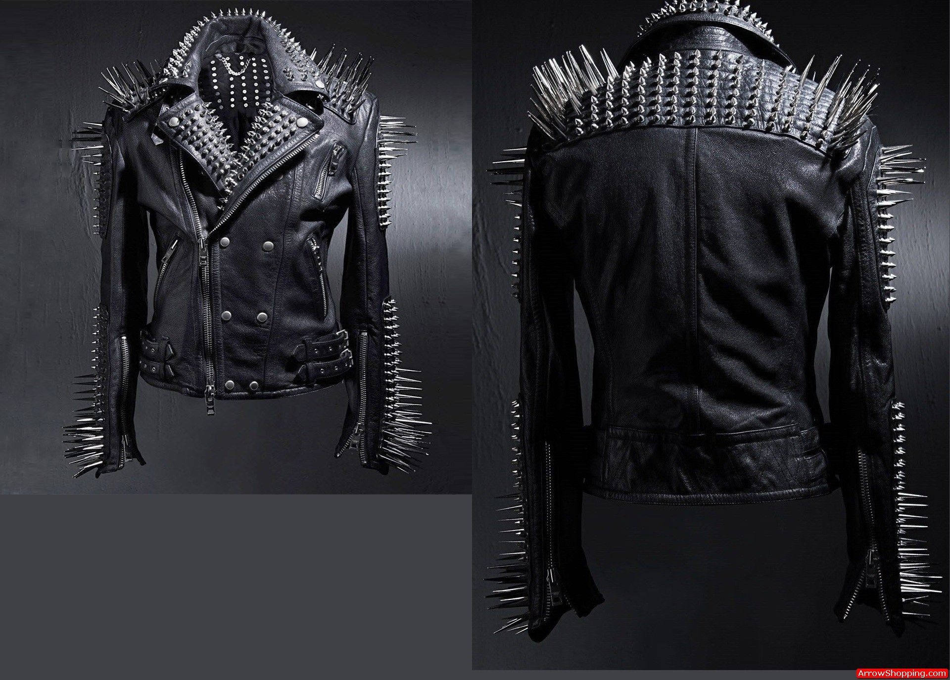 Men Black Multi Studded With Long Spike Rocker Punk | RebelsMarket