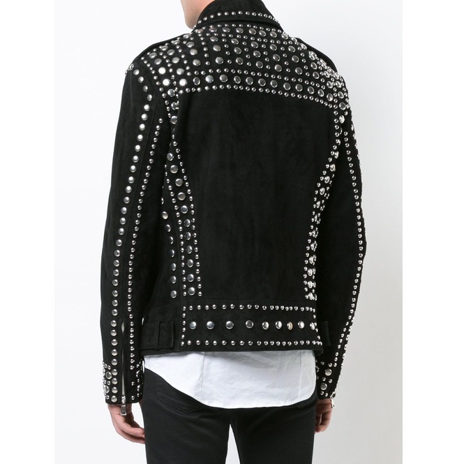 Punk Men Black Studded Jacket, Suede Studded Jacket, | RebelsMarket