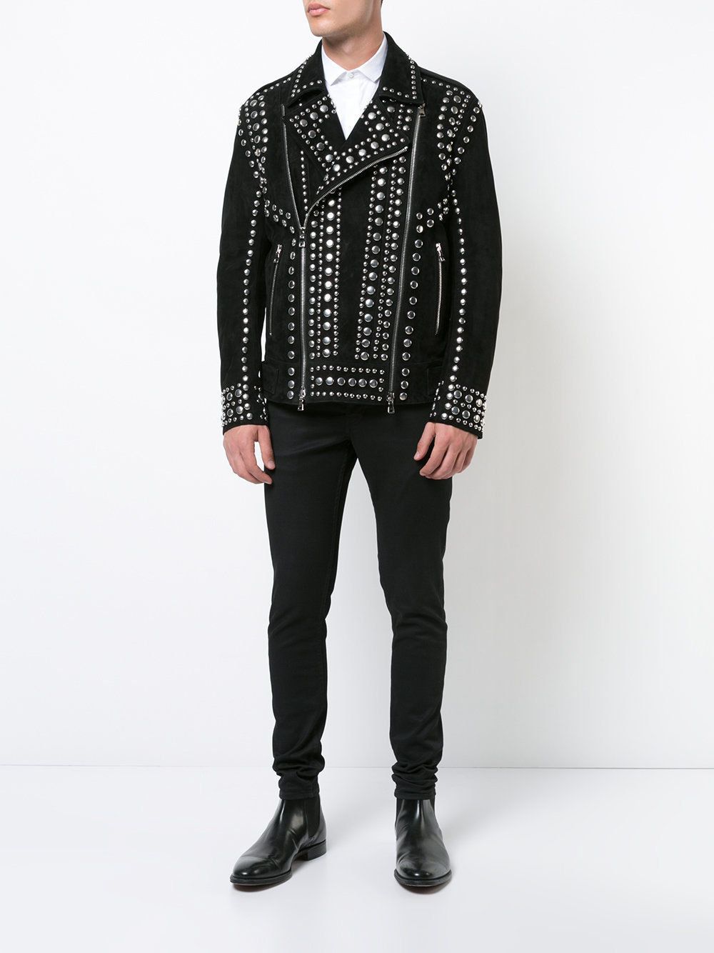 Men Black Punk Rock Studded Jacket, Suede Studded | RebelsMarket