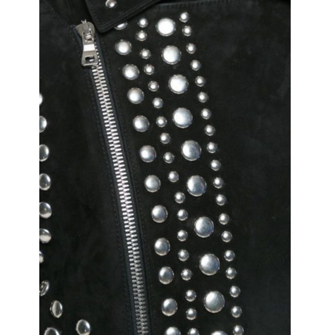 Punk Men Black Studded Jacket, Suede Studded Jacket, | RebelsMarket