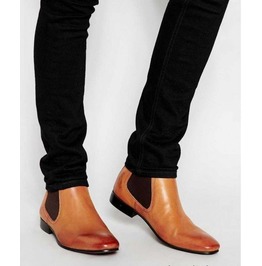 Men Tan Color Leather Chelsea Boots, Casual Leather | RebelsMarket