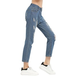 Women's Blue Ripped Boyfriend Denim Jeans | RebelsMarket