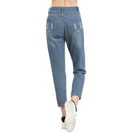 Women's Blue Ripped Boyfriend Denim Jeans | RebelsMarket