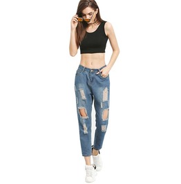 Women's Blue Ripped Boyfriend Denim Jeans | RebelsMarket