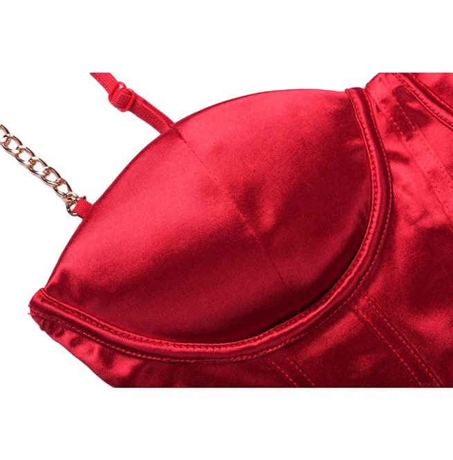 Womens Sexy Chain Strap Padded Bustier Zipper Crop Top Rebelsmarket
