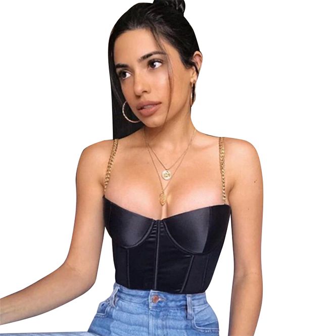 Streetwear Sexy Chain Strap Padded Bustier Zipper Crop Rebelsmarket