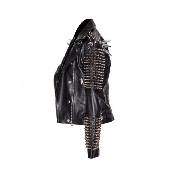 Punk Men Silver Studded Long Spiked Jacket Leather | RebelsMarket