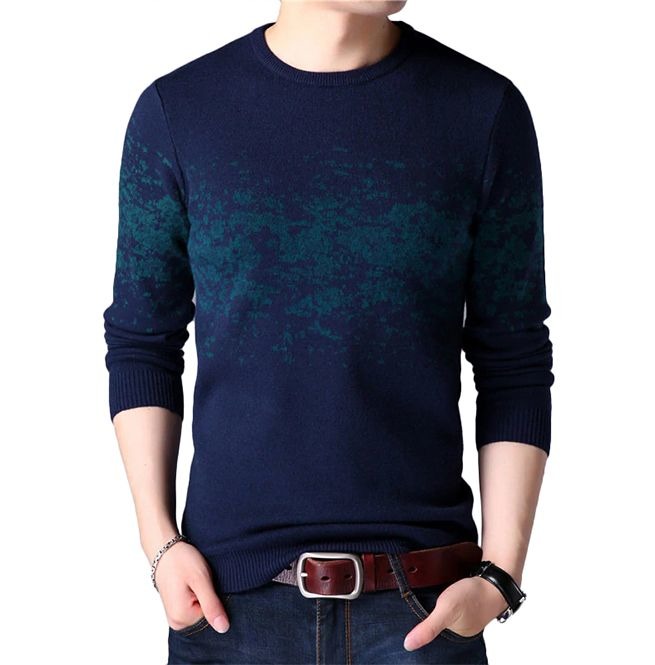 Rib Cuff Cloud Print Slim Fit Knitted Sweater | RebelsMarket