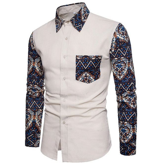 Button Design Floral Print Long Sleeve Slim Fit Shirt | RebelsMarket
