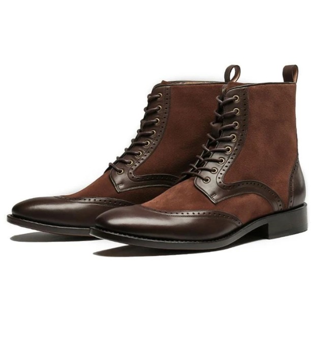 Handmade Mens Brown Wing Tip Lace up Ankle Boot, Men | RebelsMarket