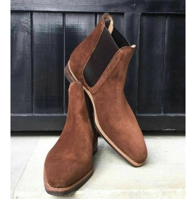 Men's Square Toe Suede Chelsea Boots, Elegant Casual | RebelsMarket