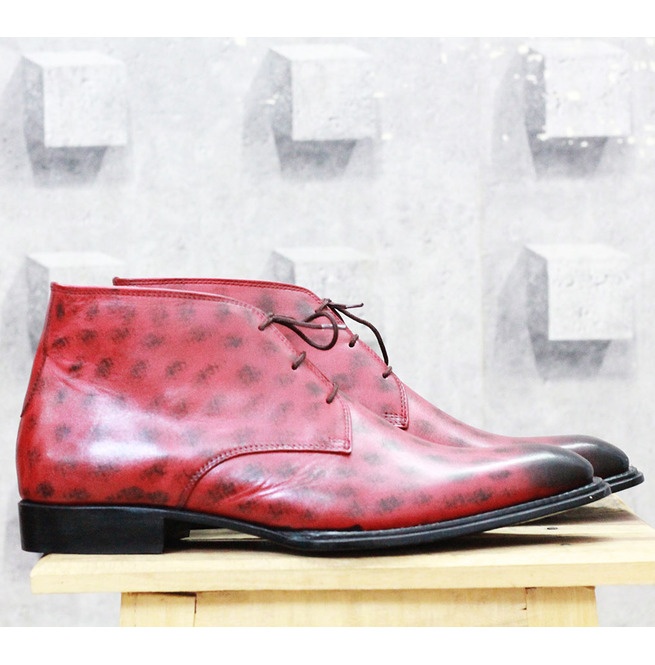 Handmade Men Red Leather Chukka Boots, Casual Ankle | RebelsMarket