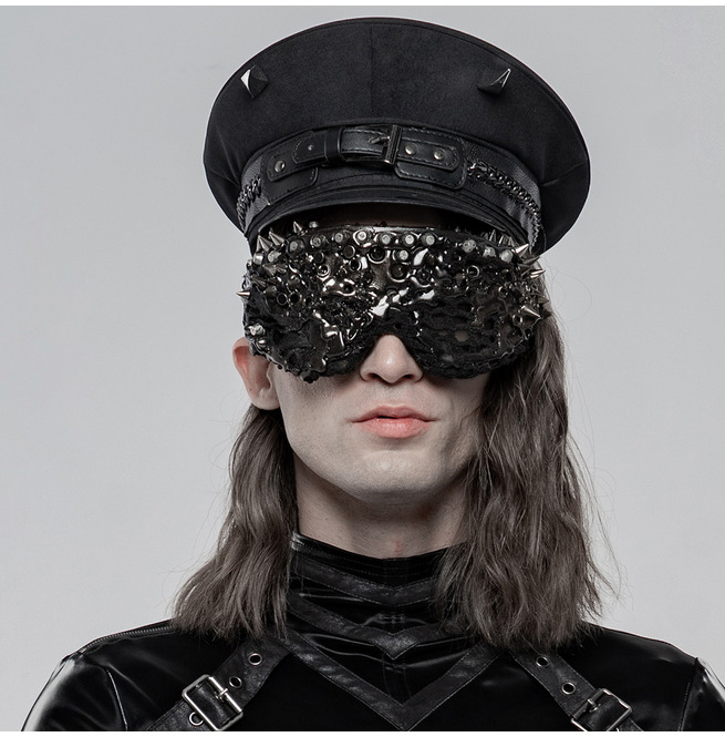 Punk Chain Design Rivet Buckled Black Hat | Punk Rave | RebelsMarket