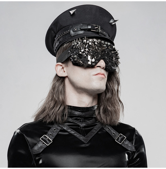 Punk Chain Design Rivet Buckled Black Hat | Punk Rave | RebelsMarket