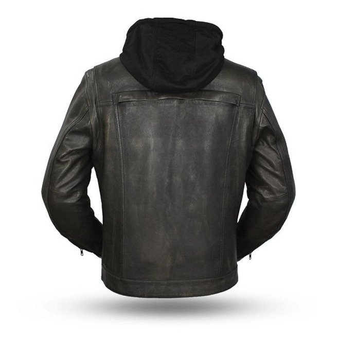 Black Leather Jacket With Hoodie, Men Winter Fashion | RebelsMarket