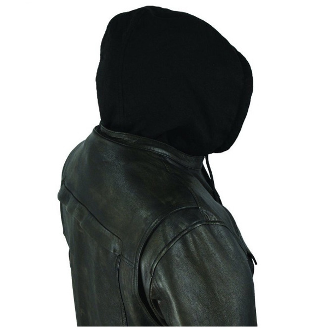 Black Leather Jacket With Hoodie, Men Winter Fashion | RebelsMarket