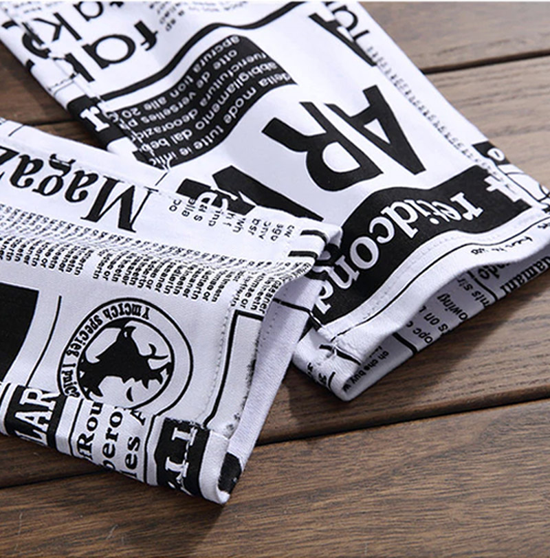 Pocket Design Zipper Fly Newspaper Print Slim-fit Denim | RebelsMarket
