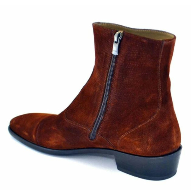Handmade Men Brown Cap Toe Ankle Boots Men Side Zipper Rebelsmarket