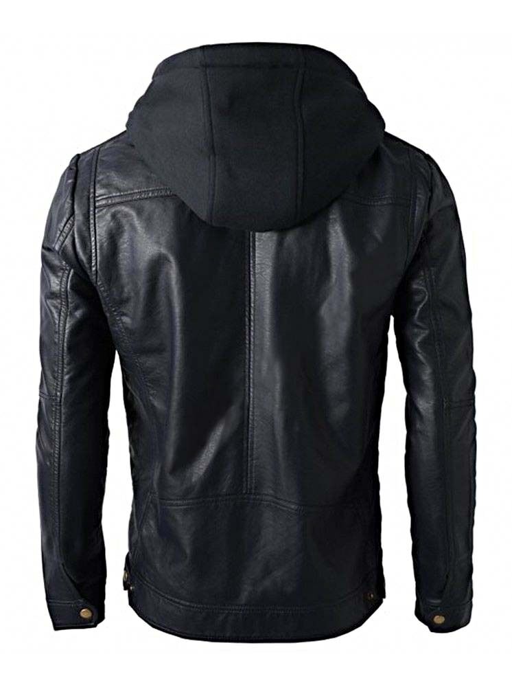 Biker Motorcycle Winter Hooded Leather Jacket, Men | RebelsMarket