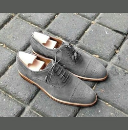 Handmade Mens Light Gray Suede Brogue Shoes, Men Gray | RebelsMarket