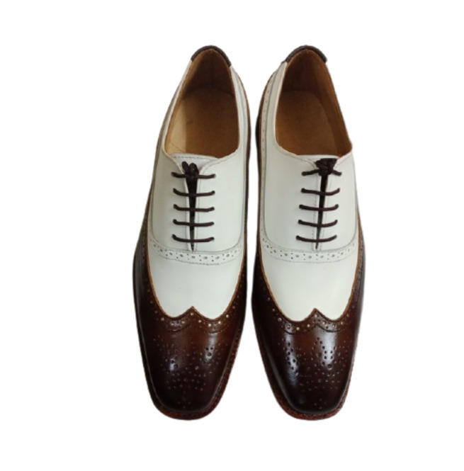 Men Formal Leather Two Tone Shoes, Brown And White | RebelsMarket