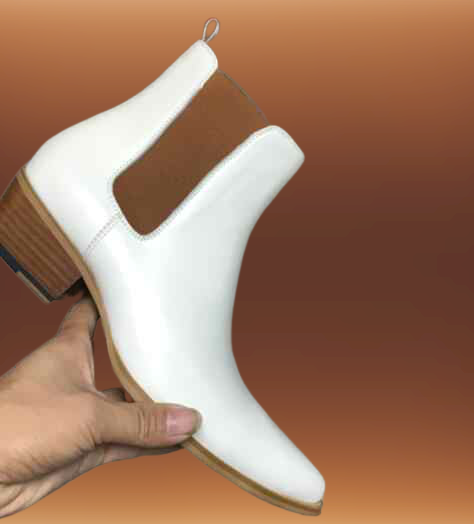 Handmade Mens White Leather Classic Chelsea Boots, Men | RebelsMarket