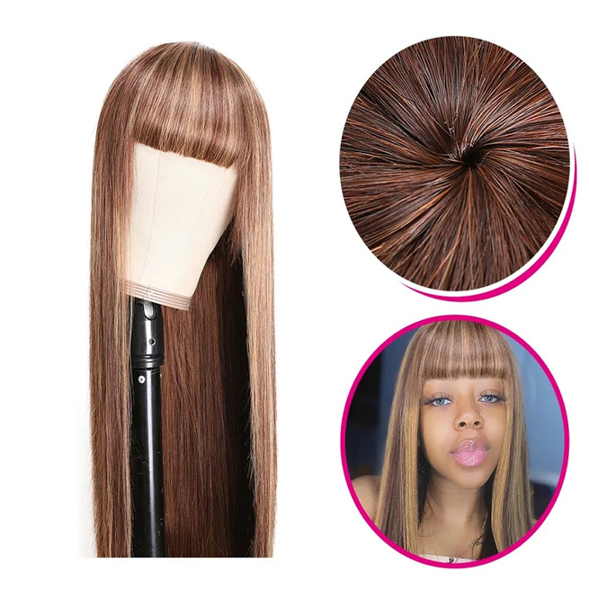 Blonde Highlight Machine-Made Long Straight Bangs | RebelsMarket