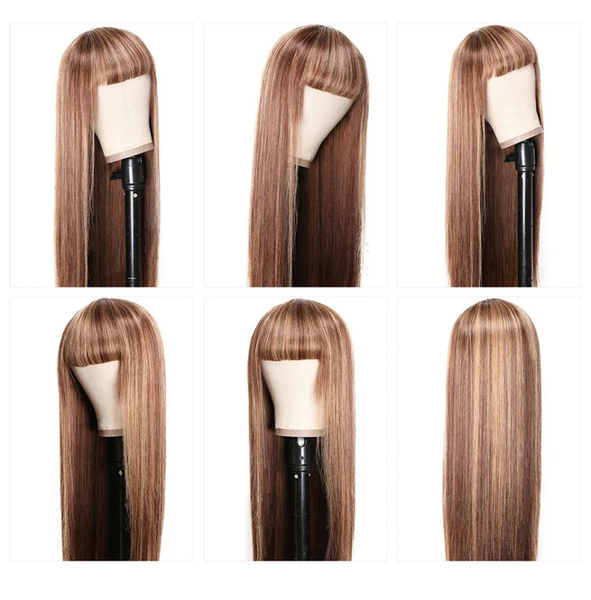Blonde Highlight Machine-Made Long Straight Bangs | RebelsMarket