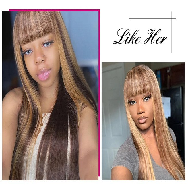 Blonde Highlight Machine-Made Long Straight Bangs | RebelsMarket