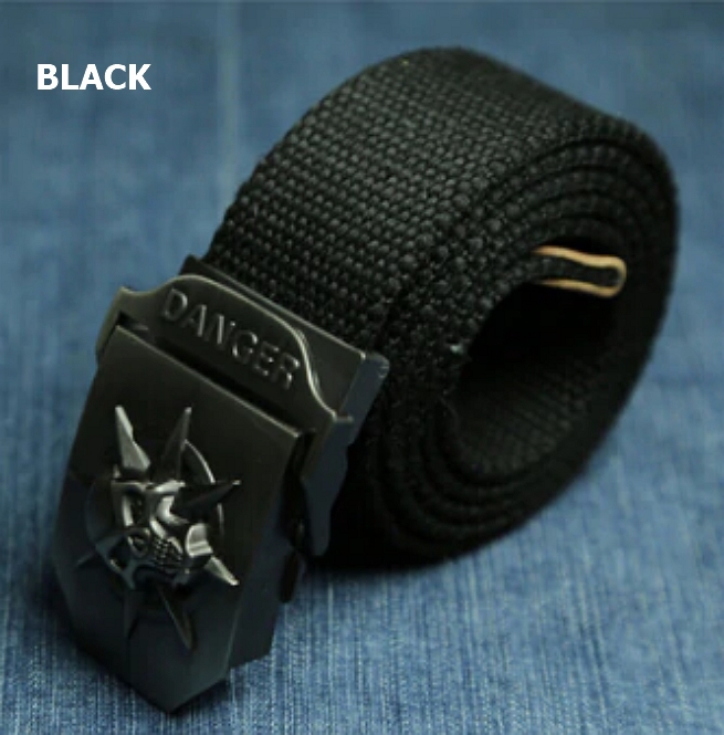 Heavy Metal Metallic Grey Skull Buckle Canvas Belt | RebelsMarket