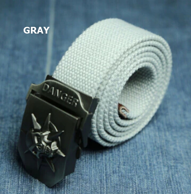 Heavy Metal Metallic Grey Skull Buckle Canvas Belt | RebelsMarket