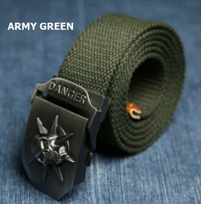 Heavy Metal Metallic Grey Skull Buckle Canvas Belt | RebelsMarket