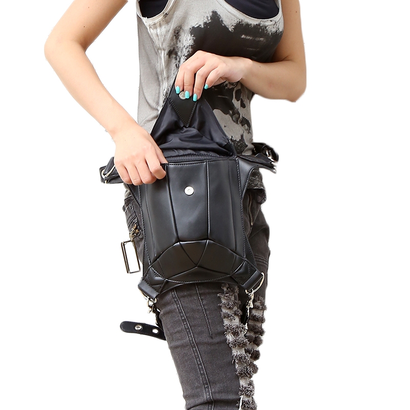 Gothic Luxury Black Pu Leather Snap-button Fanny Pack | RebelsMarket