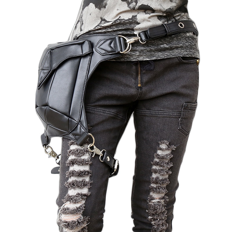 Gothic Luxury Black Pu Leather Snap-button Fanny Pack | RebelsMarket