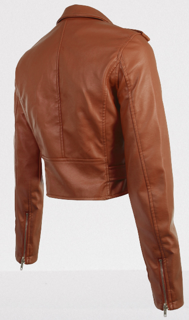 Women Brown Leather Cropped Biker Jacket, Cropped | RebelsMarket